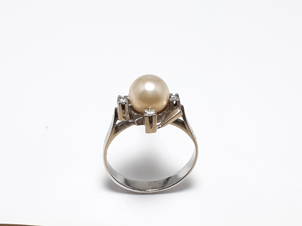 Sortija Rosetón en Oro blanco de 18kts Perla y Brillantes 0.032cts ...